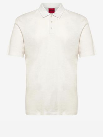 HUGO BOSS Mens Polo Shirt Linen-Blend White Lyocell T-shirts And Polos