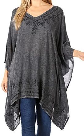 Sakkas K2022S - Blouse légère en Poncho avec Cercle et Broderies détaillées Wren - 1-Black - OS