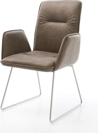 DELIFE Esszimmerstuhl Vinja-Flex Mikrofaser Taupe Vintage Kufengestell Edelstahl, Esszimmerstühle