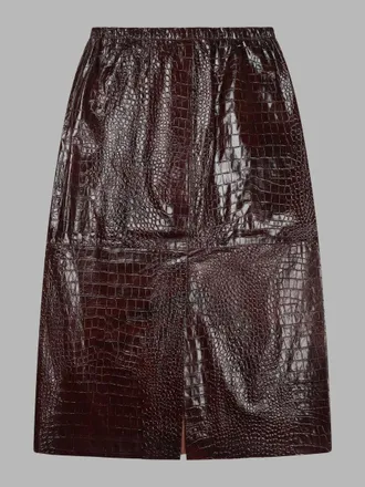 Alysi Crocodile-Effect Leather Midi Skirt - Brown
