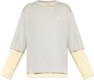 Ami Homme, Tops, Gris, Taille: M T-Shirt Effet Double Manches De Coeur