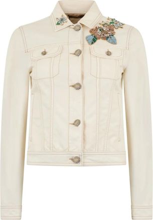 Moorer Femme, Blouses et Chemises, Beige, Taille: 36 FR Veste en jean avec application de bijoux
