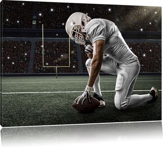 Pixxprint knieender Football-Spieler, Größe: 120x80cm, Leinwandbild, fertig gespannt, Wandbild, Dekoration, Kunstdruck, kein Poster