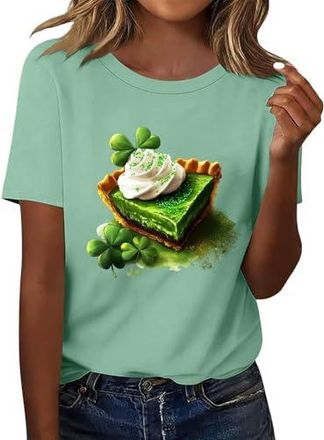 Generic T-shirt d&eacute;t&eacute; &agrave; manches courtes et col rond pour femme Motif tr&egrave;fle Dessert | T-shirt d&eacute;t&eacute; doux, respirant et l&eacute;ger pour le quotidien, les vacances, ro