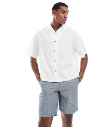 Superdry The Merchant Store - Shorts aus Leinen in Marineblau gestreift