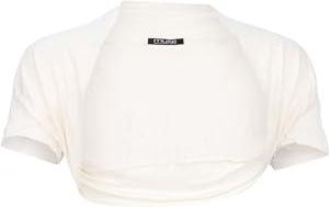 Easy Young Fashion 3009 Boléro à manches courtes pour femme - Élastique et moulant - Veste basique à épaules dénudées - Veste douce à lavant ouverte, ivoire, 34-40