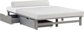 Homestyle4u Palettenbett 140x200 mit Matratze Bett Kiefer Grau Holzbett mit Bettkasten Massivholzbett mit Schubladen