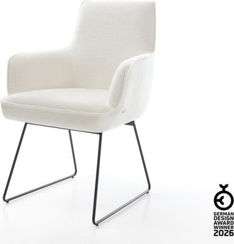 DELIFE Esszimmerstuhl Heira-Flex mit Armlehnen Boucl&eacute; Soft Beige Kufengestell Schwarz Taschenfederkern, Esszimmerst&uuml;hle