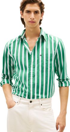 Tommy Hilfiger Herren Flex Poplin Bold Mw0Mw41715 L/S Shirt, Green (Nouveau Green/Stripe), XXL