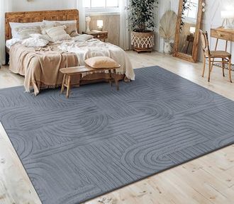 Paco Home Tapis Salon Chambre Adulte Poils Ras Motif Scandinave Motif Boho Motif Geometrique, Dimension:120x160 cm, Couleur:Anthracite 7