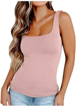 Generic D&eacute;bardeur de sport &agrave; col carr&eacute; pour femme - Uni - 2025 - Sans manches - Joli chemisier ajust&eacute; - Coupe athl&eacute;tique - D&eacute;contract&eacute; - Printemps - Coupe aju