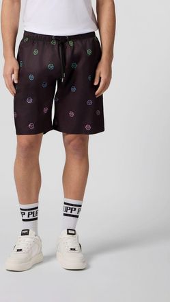 Philipp Plein Short de jogging en twill &agrave; imprim&eacute; monogramme et logo Hexagon