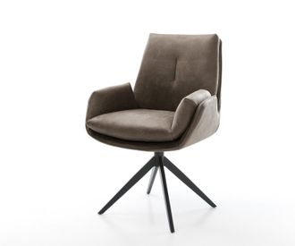 DELIFE Drehstuhl Clea-Flex Mikrofaser Taupe Vintage Kreuzgestell breit Schwarz 360&deg; drehbar Wippfunktion, Esszimmerst&uuml;hle
