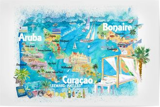 artboxONE Poster 45x30 cm Reise Aruba Bonaire Curacao Map hochwertiger Design Kunstdruck - Bild Karte Bonaire Curacao