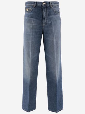 Versace Mens Jeans Biggie Jellyfish Denim Lyocell; Trim: Calf Leather Trousers