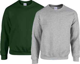 Gildan Herren Fleece Crewneck Sweatshirt Style G18000 Hemd, Blickdicht,1x Forest Green + 1x Sportgrey + 1x HL Kauf Notizblock, L