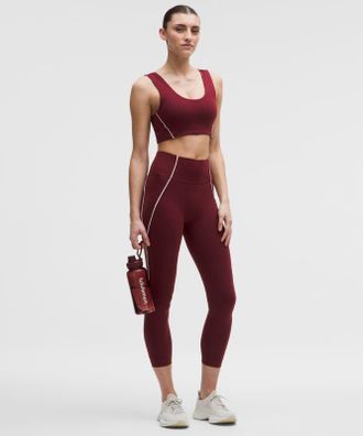lululemon Wunder Train No-Line Piped High-Rise Leggings 25 f&uuml;r Frauen - Gr&ouml;&szlig;e 10 in Burgundy Bay/Light Ivory