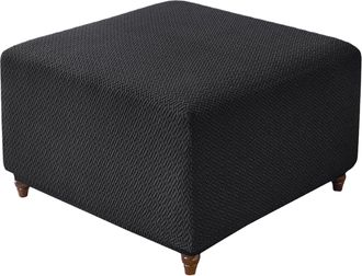 Generic Quadratischer Ottomanen-Bezug f&uuml;r Wohnzimmer, Ottomane, Schonbezug, dehnbar, elastisch, Hocker, M&ouml;belschutz (Schwarz, S)