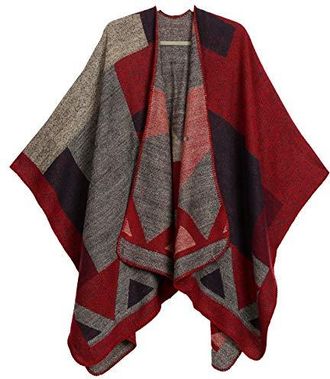 Sakkas 1930 - Couverture Cape Cape Ruana pour Femme avec Grand Poncho r&eacute;versible et &eacute;charpe - TetrisRedBlue - OS