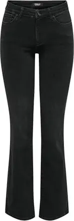 Only Onlann Mid Flared DNM Soo612 Noos, Noir d&eacute;lav&eacute;, XS / 32L Femmes