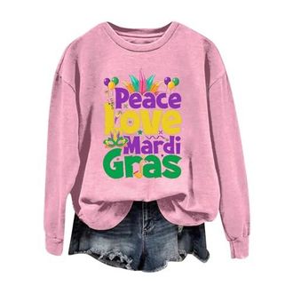 Generic Sweat-shirt pour adolescente et fille avec impression de lettres et col rond, pull douillet pour femme, Rose, XXL