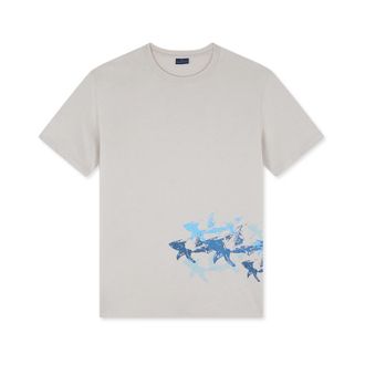 Paul & Shark Baumwolljersey-T-Shirt mit Used-Optik Sharks-Print - - Tops - Herren - Beige - M