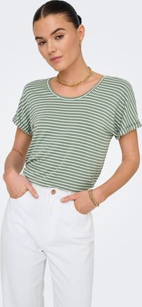 Jacqueline de Yong Kurzarmshirt JDY JDYSISSY S/S O-NECK TOP JRS, Damen, Gr. M, sea spray stripes:cloud dancer, Jersey, Obermaterial: 96% Viskose, 4% Elasthan, gestreift,