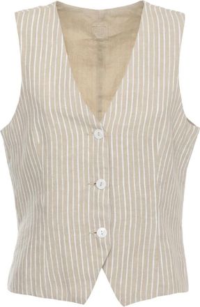 120% Lino Femme, Vestes, Beige, Taille: 40 FR Gilet en lin