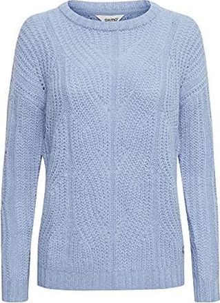 Oxmo OXChiara Pull en tricot épais avec col rond pour femme, Bleu ciel (163922), M