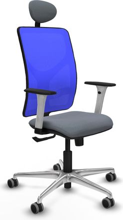 Piqueras y Crespo Stuhl mit Lendenwirbelst&uuml;tze, mit wei&szlig;en und schwarzen Armlehnen und festem Kopfteil, ausgestattet mit 3 Positionen und Schneideschaum, Blau/Grau