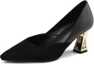 Generic Femmes Bout Pointu Escarpins Noir Et Blanc Couleur Bloc Style Or Talons Décoratifs Glisser sur Chic Robe Bureau Soirée Chaussures De Soirée,Noir,42.5 
