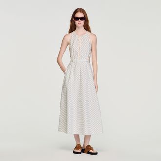 Sandro Langes Streifenkleid aus Baumwolle