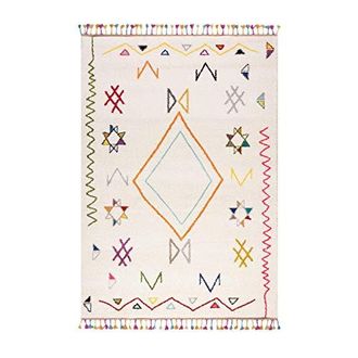 Jadorel Tapis Berbere - Grand Tapis Salle a Manger et Salon Moderne Design 200x290 cm Cr&egrave;me - Tapis Berb&eacute;re &agrave; Poils Ras Id&eacute;al pour la Salle &agrave; Manger, 4029