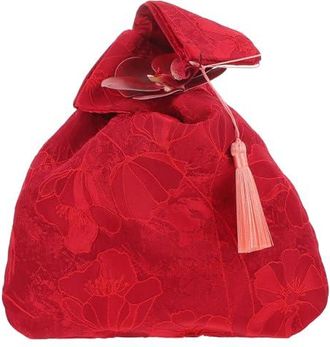 Supvox Pochette &agrave; Poignet Rouge Fleurs en Tissu Paquet &agrave; Main D&eacute;coratif pour Femme Paquet Fourre-Tout Compact pour Mariage et F&ecirc;te de Rangement Portable Brac