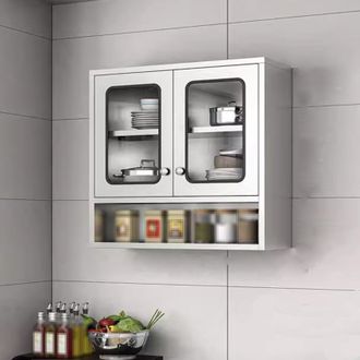 Generic K&uuml;chenh&auml;ngeschrank Mit T&uuml;ren Aus Sicherheitsglas 304 Wandschrank Aus Edelstahl Verstellbare Einlegeb&ouml;den Magnetverschluss Mehrzweckschrank F&uuml;r Bad Und