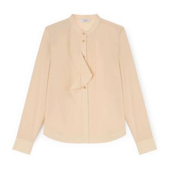 Motivi Femme, Blouses et Chemises, Beige, Taille: 42 FR Chemisier en cr&ecirc;pe de chine avec volant