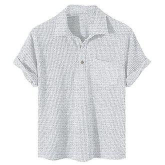 Generic Chemise de loisirs pour homme - Manches courtes - Chemise d&eacute;t&eacute; gaufr&eacute;e - Chemise daffaires avec poches de poitrine - Couleur unie - T-shirt basique - 
