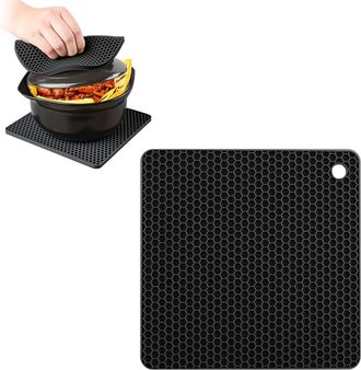 Generic Silikon-Mikrowellen-Matten f&uuml;r den Boden der Mikrowelle, hitzebest&auml;ndig, rutschfest, BPA-freie K&uuml;chenmatte f&uuml;r Arbeitsplatten und Tische (Schwarz-Quad