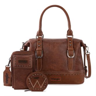 Montana West Wrangler Arzttaschen-Set f&uuml;r Damen, Top-Griff, Umh&auml;ngetasche mit Handy-Handtaschen und M&uuml;nzb&ouml;rse, 3-teilig, Auff&auml;lliges Braun, Einheitsgr&ouml;&szlig;e