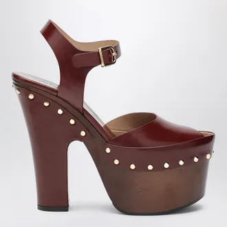 Chlo&eacute; Plateau-Clogs Meret aus Kalbsleder in Burnt Purple