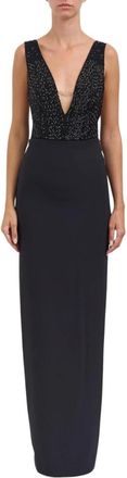 Elisabetta Franchi Femme, Robes, Noir, Taille: 40 FR Beaded Plunge Neck Gown