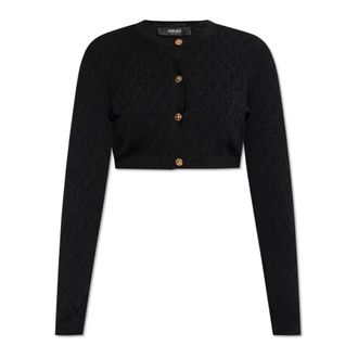 Versace Jacquard Stretch Viskose Strick Crop Cardigan - - Knitwear - Damen - Schwarzk - S