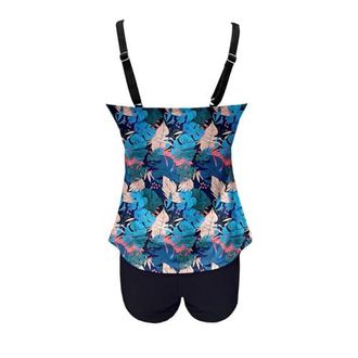 Generic Maillot de bain deux pi&egrave;ces tankini imprim&eacute; pour femme avec short boyshort bretelles spaghetti r&eacute;glables maillot de bain femme S maillot de bain, bleu