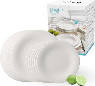 Villeroy & Boch vivo - Villeroy & Boch Group - Essential White Teller Set 12 tlg. Wei&szlig;, Sp&uuml;lmaschinenfest, Mikrowellensicher, Geschirr Set f&uuml;r 6 Personen, Speisetelle