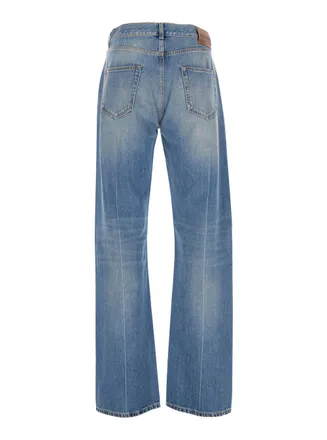 Alexander McQueen Mens Blue High Waisted Jeans With Logo Details Cotton