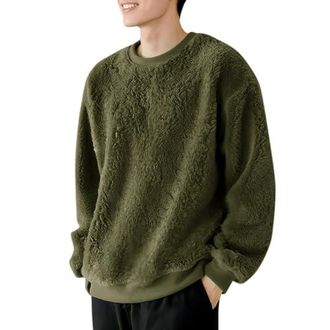 Generic Chandail moelleux en polaire &agrave; manches longues et col rond pour homme, chemise de printemps &eacute;l&eacute;gante, douce, classique, basique, unie, tendance, ample