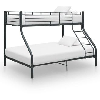 vidaXL Vidaxl - Lit superpos&eacute; en m&eacute;tal noir 90x200 cm/140x200 cm - Hauteur 152 cm - Garde-corps et &eacute;chelle s&eacute;curis&eacute;e - Pour chambres &agrave; espace limit&eacute;