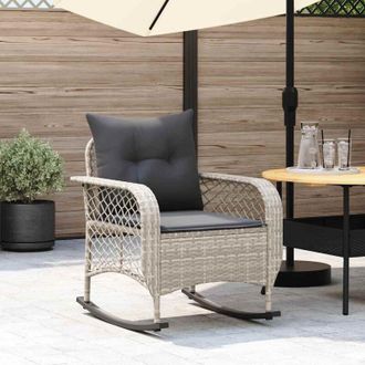 vidaXL Vidaxl - Chaise &agrave; bascule de jardin avec coussins gris clair poly rotin