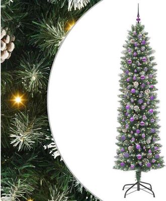 vidaXL K&uuml;nstlicher schlanker Weihnachtsbaum Gr&uuml;n und Wei&szlig; 240 cm vidaXL