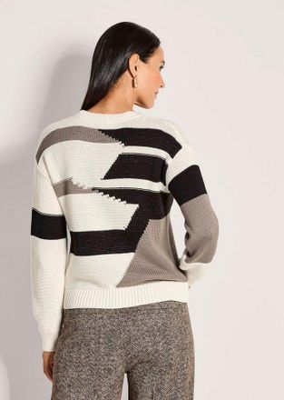 Madeleine Strickpullover Moderner Baumwollpullover mit grafischem Muster Winterpullover mit Rundhalsausschnitt und langen &Auml;rmeln